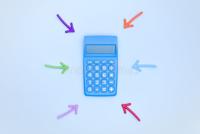 A Blue Calculator and Multi-colored Arrows Pointing To it on a Blue ...