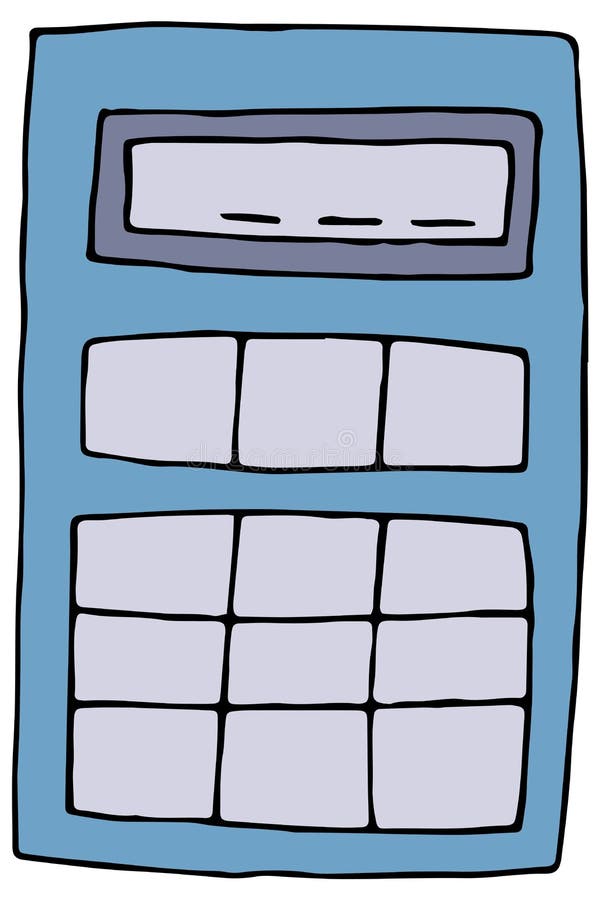 Blue Calculator for Urack Math, Color Vector Illustration in Doodle ...