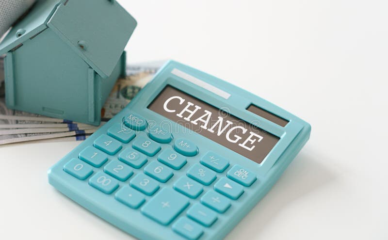 A Blue Calculator with the Word Change Written on it Stock Image ...