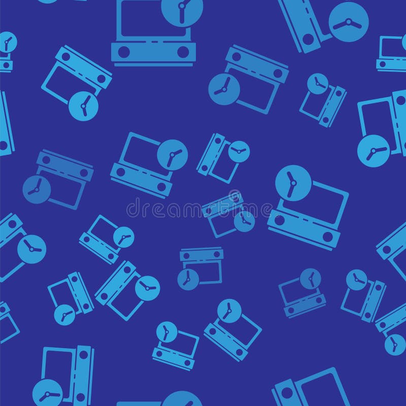 Blue Calendar and Clock Icon Isolated Seamless Pattern on Blue ...