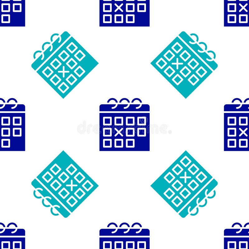 Blue Calendar Fitness Icon Isolated Seamless Pattern on White ...
