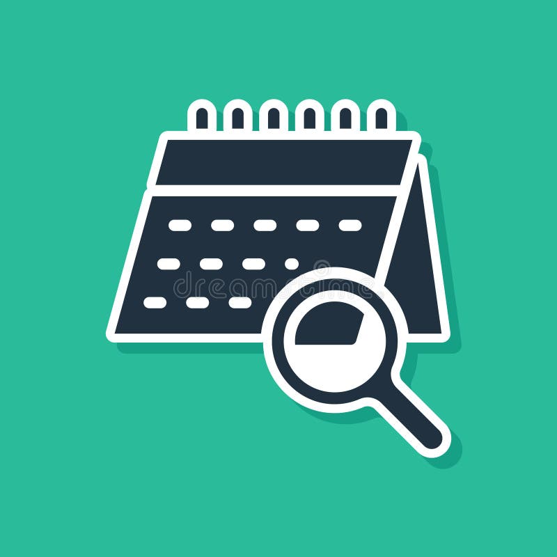 Blue Calendar Search Icon Isolated on Green Background. Vector Stock ...