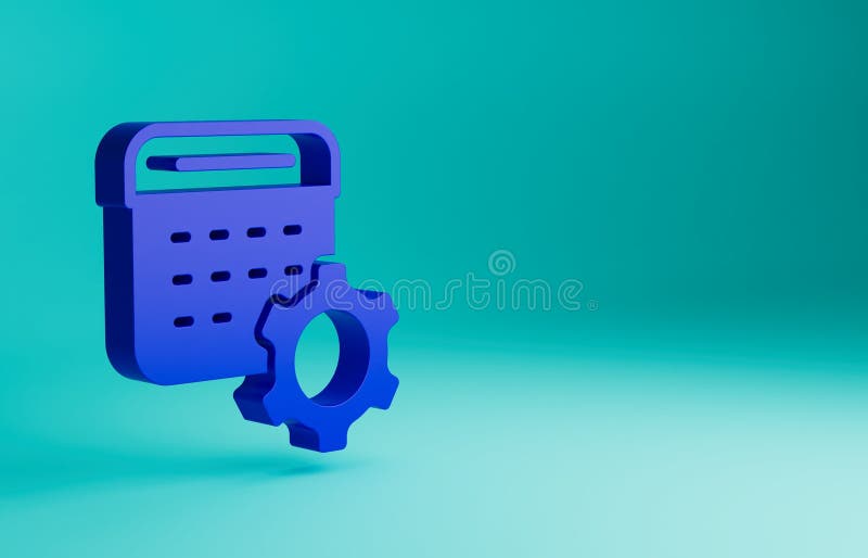 Blue Calendar Settings Icon Isolated on Blue Background. Date Settings ...