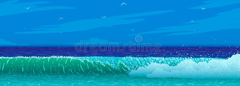 Blue Calm Wave on Ocean Shore Vector Illustration. Stock Vector ...