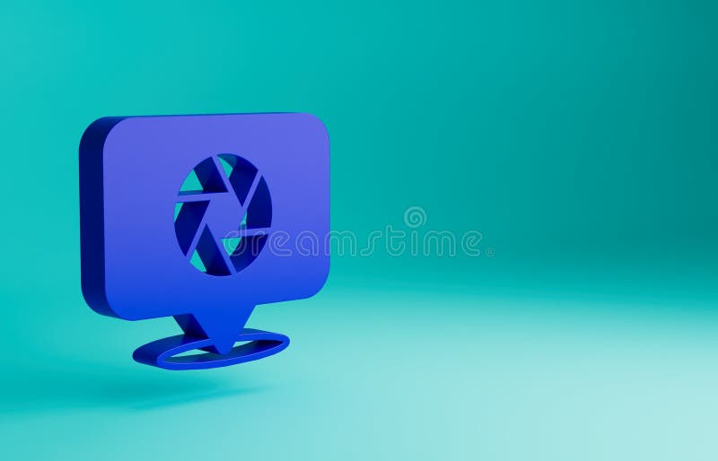 Blue Camera Shutter Icon Isolated on Blue Background. Minimalism ...