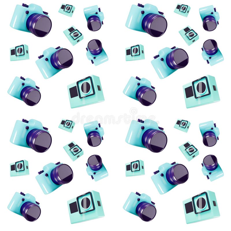 Blue Cameras Pattern on White Background 3d Render Illustration. Stock ...