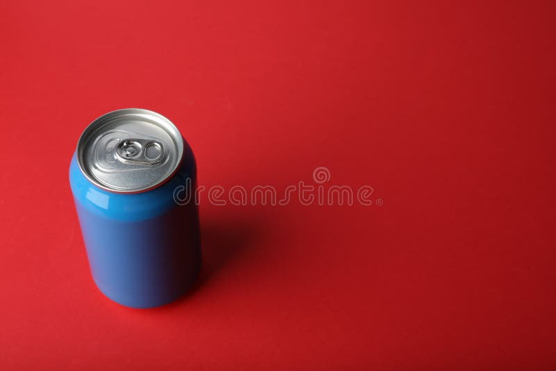 Blue Can of Energy Drink on Red Background. Space for Text Stock Image ...