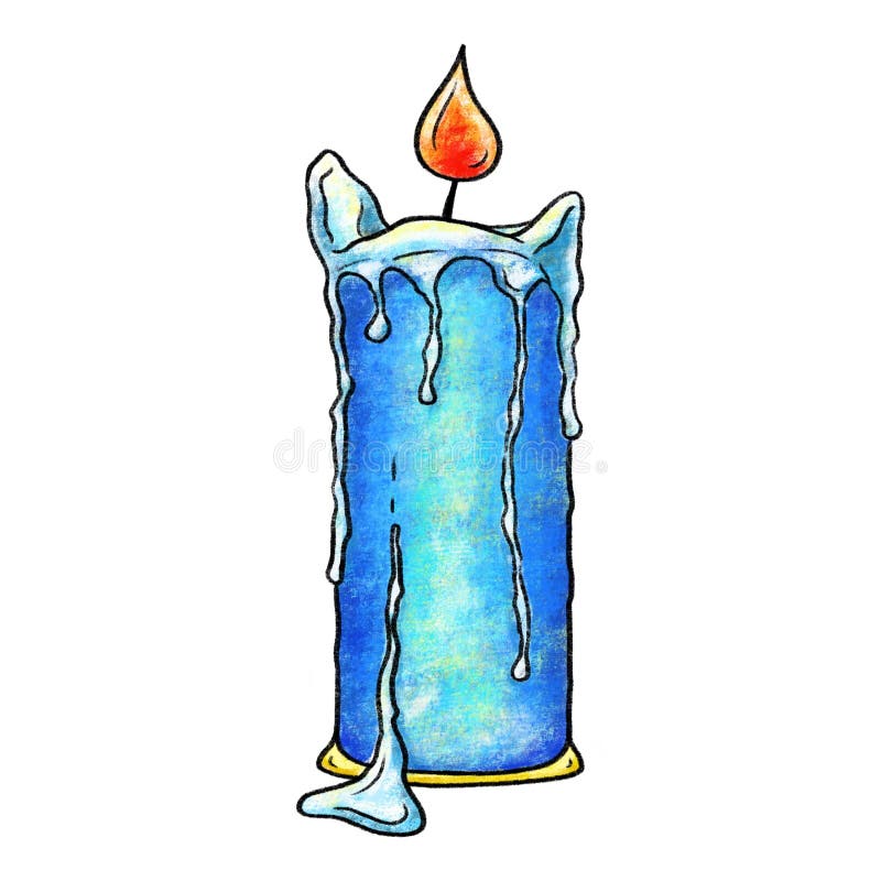 Blue Candle Art Design Illustration, Melting Candle Isolated Textured ...