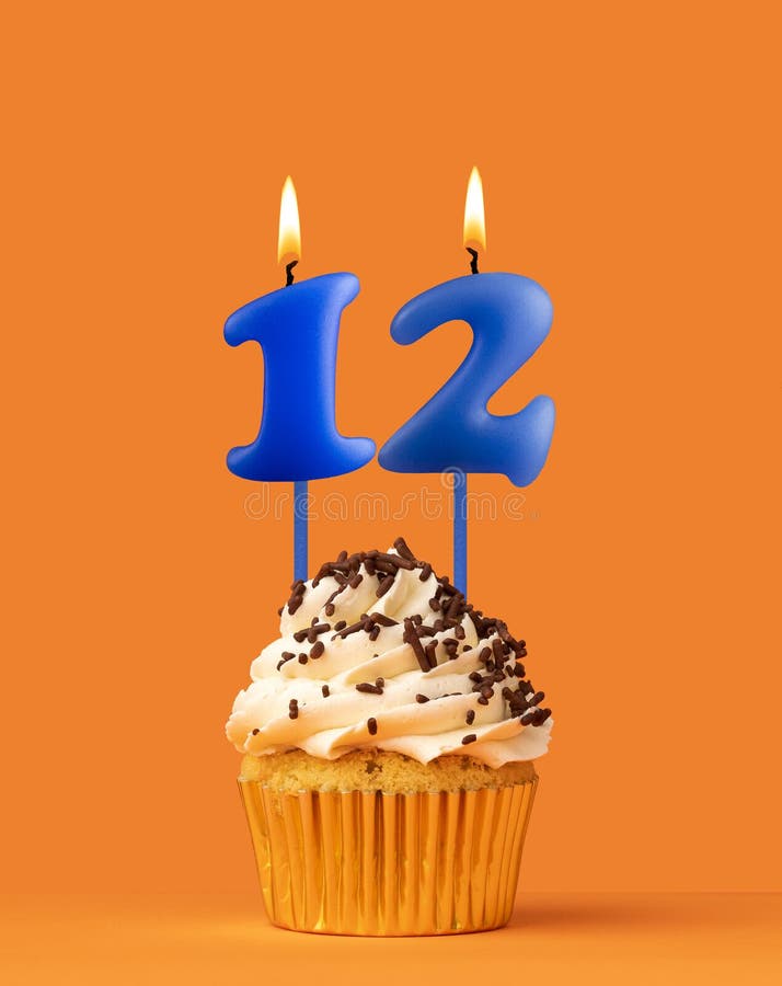 Blue Candle Number 12 - Birthday Cupcake on Orange Background Stock ...