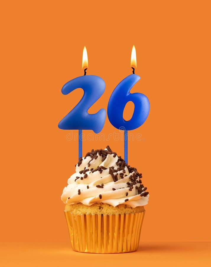 Blue Candle Number 26 - Birthday Cupcake on Orange Background Stock ...
