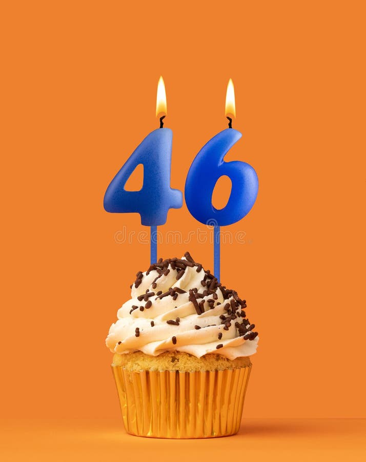 Blue Candle Number 46 - Birthday Cupcake on Orange Background Stock ...