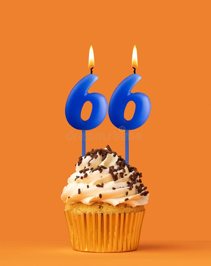 Blue Candle Number 66 - Birthday Cupcake on Orange Background Stock ...
