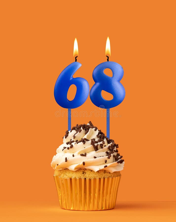 Blue Candle Number 68 - Birthday Cupcake on Orange Background Stock ...