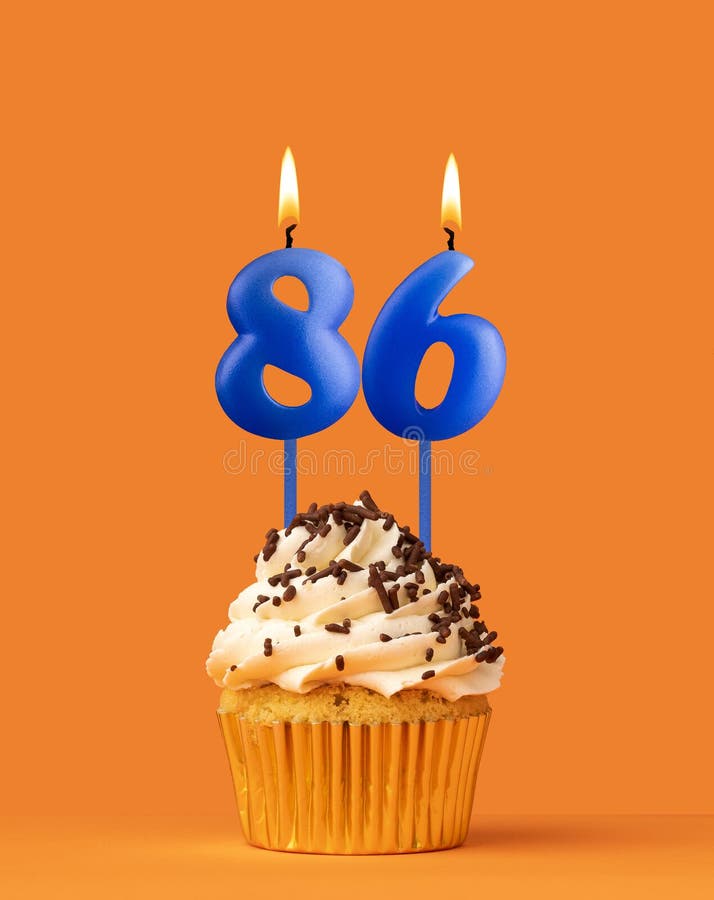Blue Candle Number 86 - Birthday Cupcake on Orange Background Stock ...