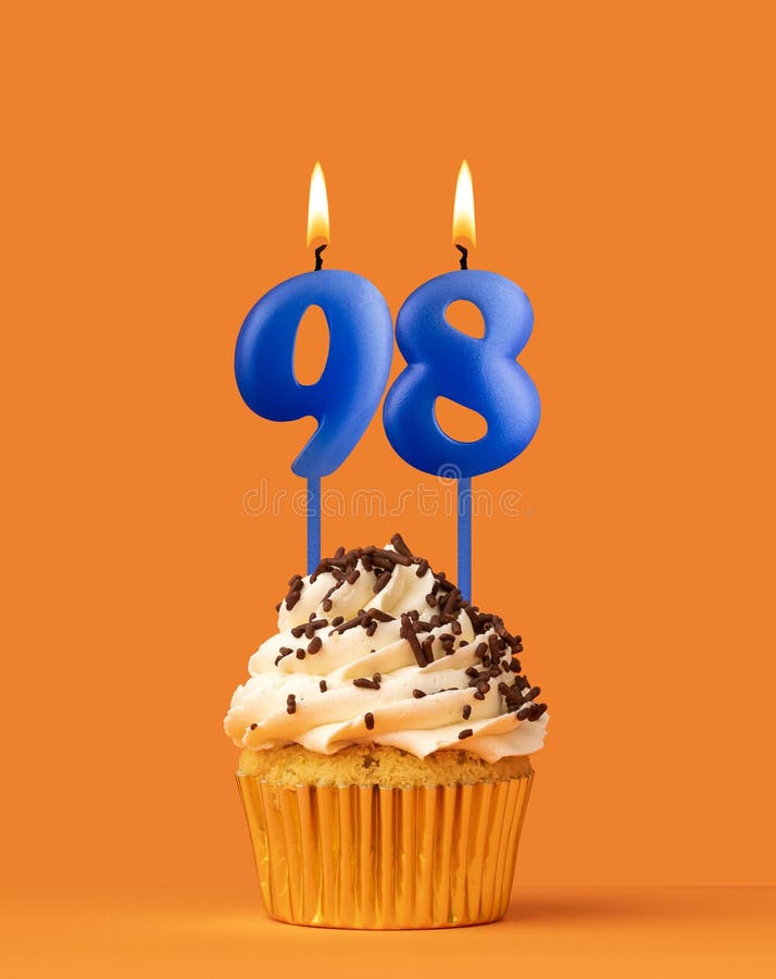 Blue Candle Number 98 - Birthday Cupcake on Orange Background Stock ...