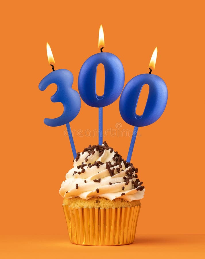 Blue Candle Number 300 - Birthday Cupcake on Orange Background Stock ...