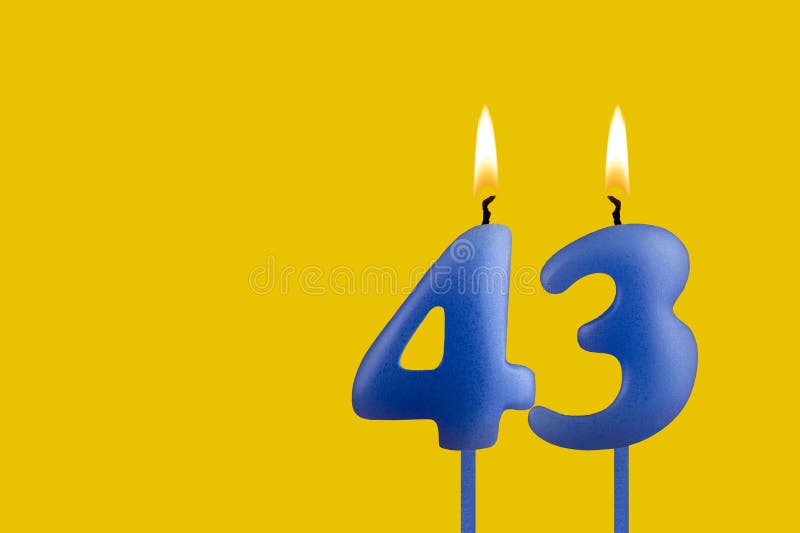 Blue Candle Number 43 - Birthday on Yellow Background Stock Photo ...