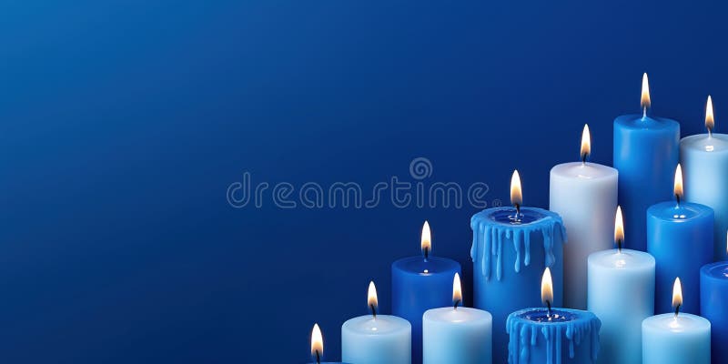 Blue Candles Arrangement with Melting Wax and Flames on Gradient ...