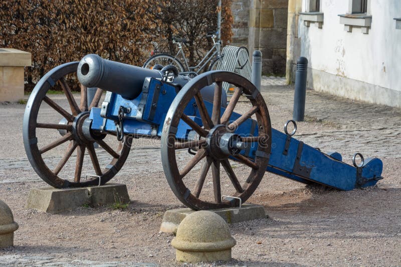Blue Cannon Fixed To the Ground from the Side Stock Photo - Image of ...