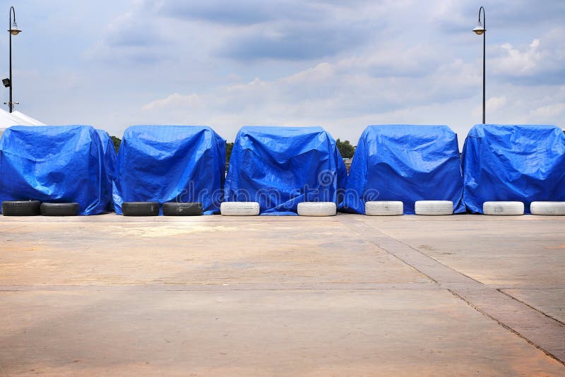 Blue Canvas Cover the Object Stock Photo - Image of warehouse ...