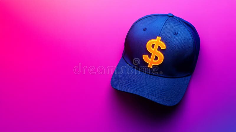 Blue Cap with a Dollar Sign on a Pink Gradient Background. Stock Photo ...
