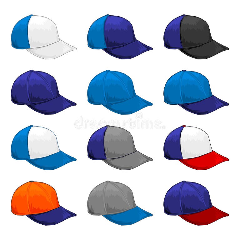 Blue Cap, Vector Variety of Color Combinations Cap Template Stock ...