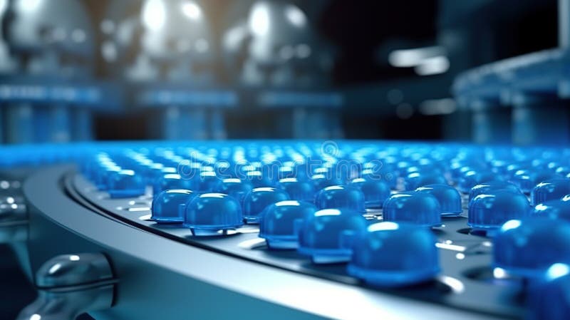 Blue Capsules are Moving on Conveyor Generative AI Stock Illustration ...