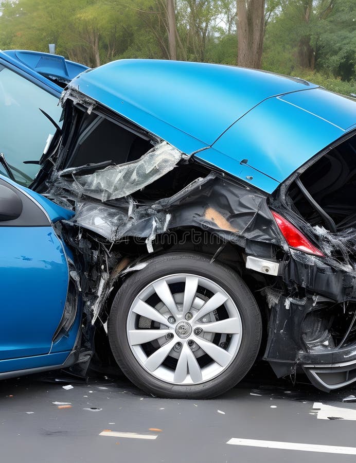 Blue Car Accident or Crash on the Road with Another Car Stock ...