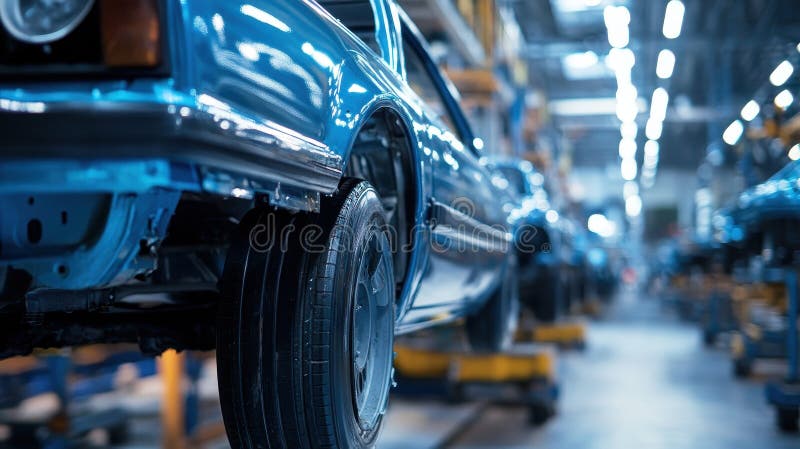 A Blue Car in an Assembly Line, Highlighting Automotive Production ...