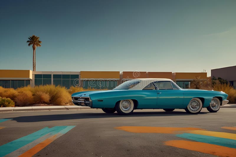 A Blue Car with Chrome Rims and Rims Parked in Front of a Building ...
