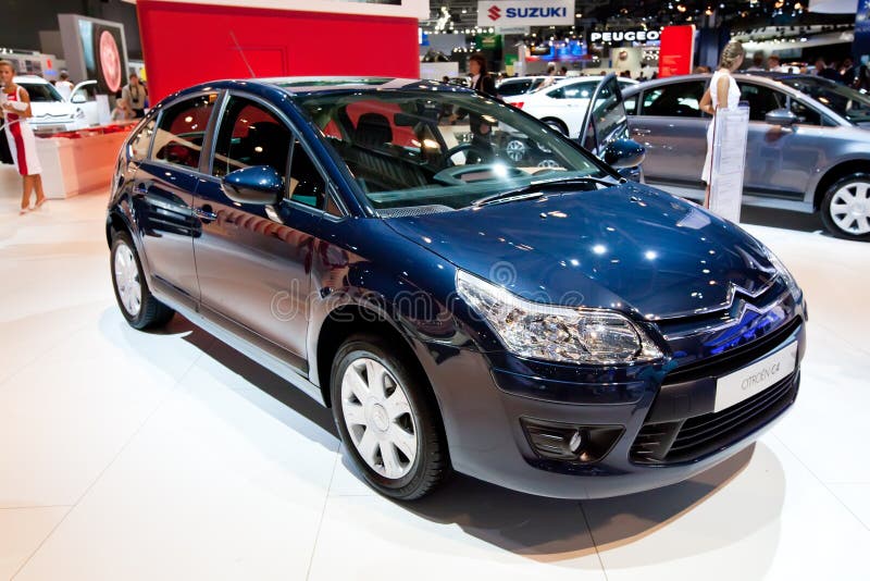 Blue car Citroen C4 editorial stock image. Image of tyre - 19702289