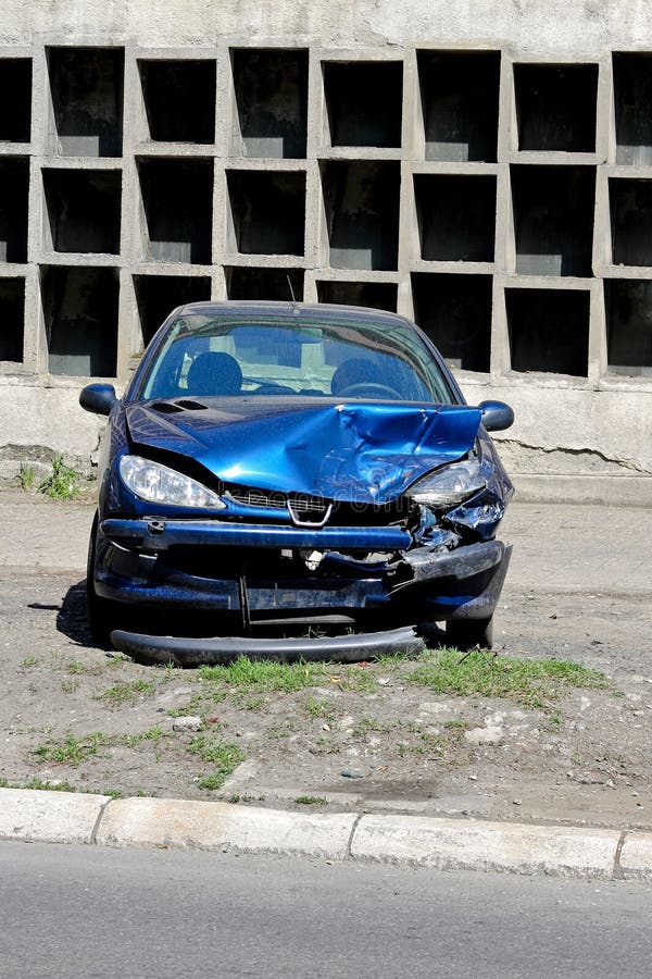 Blue car crash stock image. Image of crush, crash, transportation ...