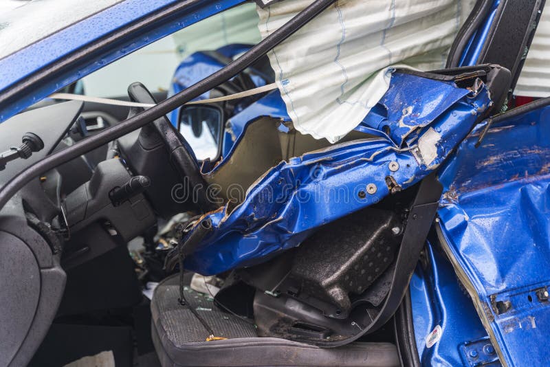 Blue Car Crashed from the Driver& X27;s Side Stock Image - Image of ...