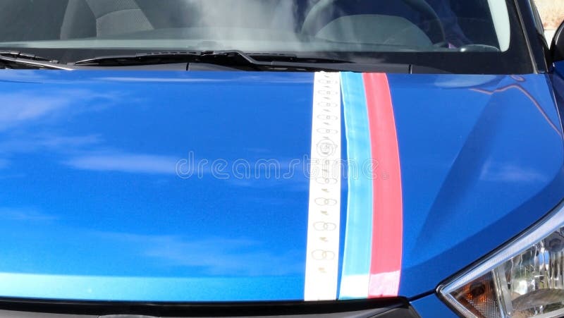 Blue Car Decorated with Ribbons the Hood Stock Image - Image of ...