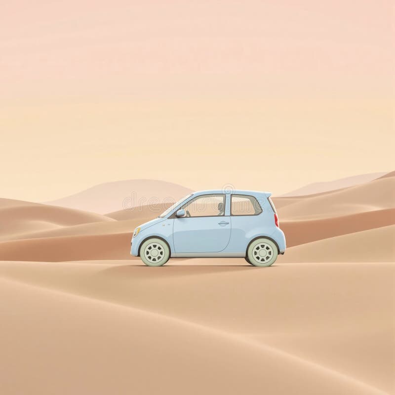 A Blue Car is Driving on a Sandy Road Stock Illustration - Illustration ...