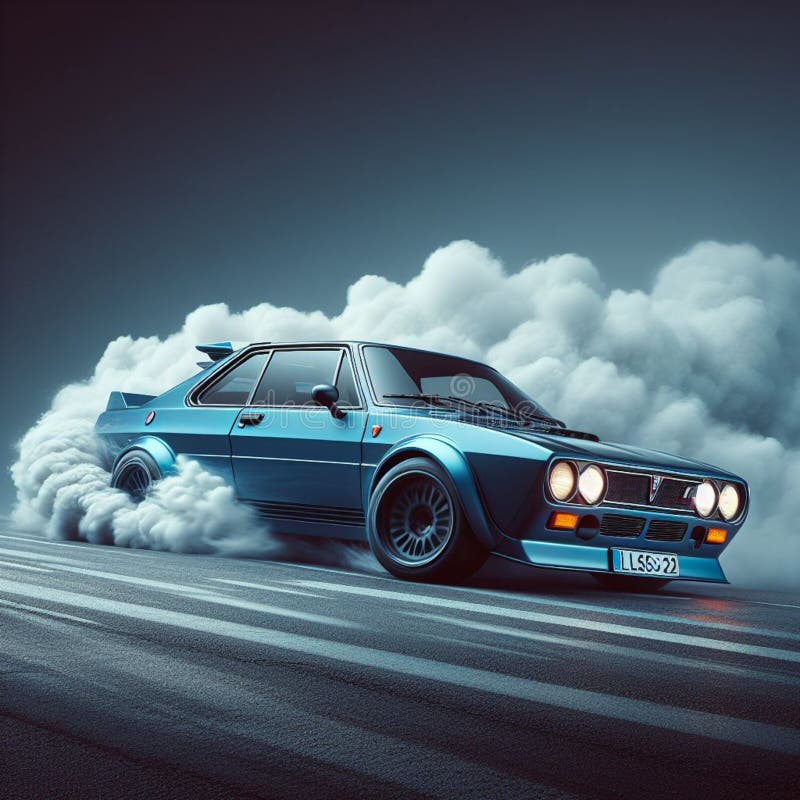 Blue Car Emitting Smoke stock photo. Image of emissions - 317581322