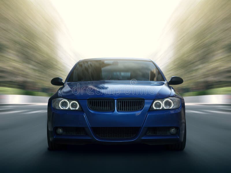 Blue Car Fast Speed Drive on City Road Stock Photo - Image of fast ...