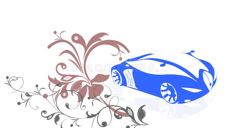 A Blue Car with Floral Background Stock Illustration - Illustration of ...