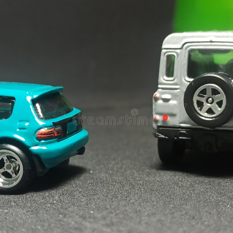 Blue Car with Grey Car on Back View Stock Photo - Image of view, blue ...