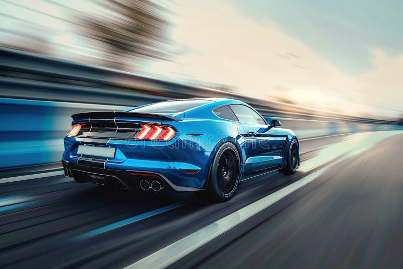 Blue Car on High Speed with Motion Blur. Generative AI. Stock ...