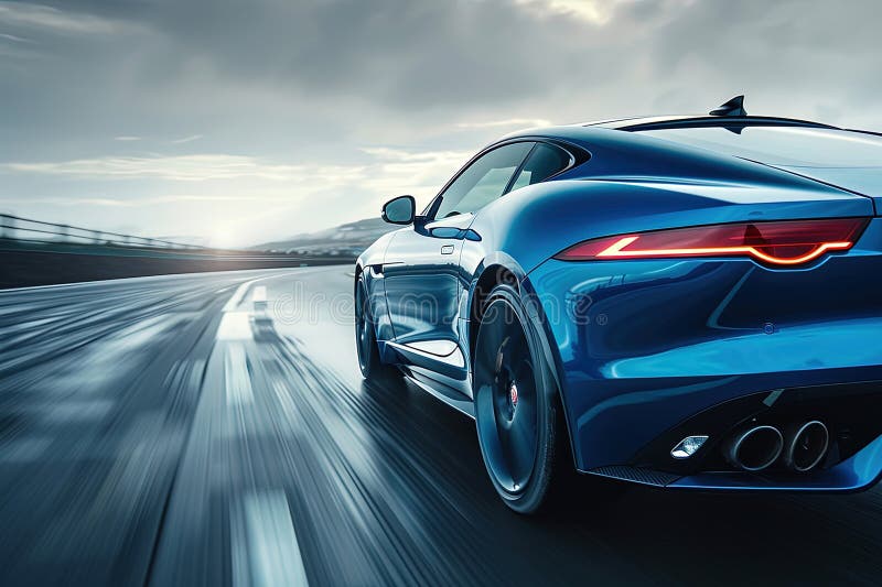Blue Car on High Speed with Motion Blur. Generative AI. Stock ...
