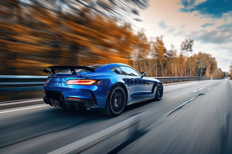 Blue Car on High Speed with Motion Blur. Generative AI. Stock ...
