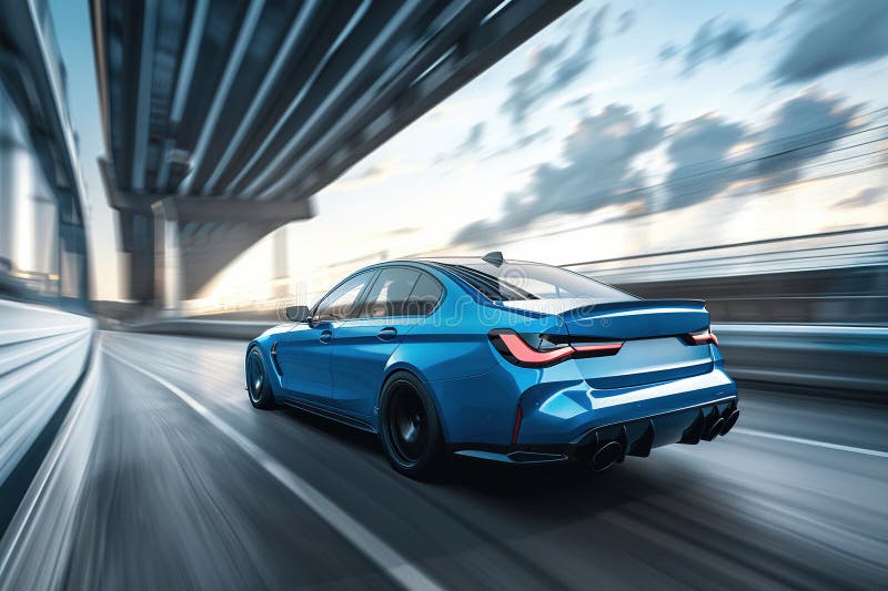 Blue Car on High Speed with Motion Blur. Generative AI. Stock ...
