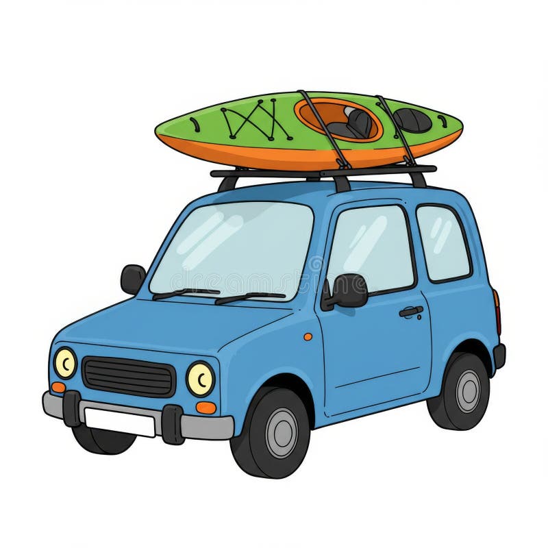 Blue Car with Kayak on Roof Rack Stock Illustration - Illustration of ...