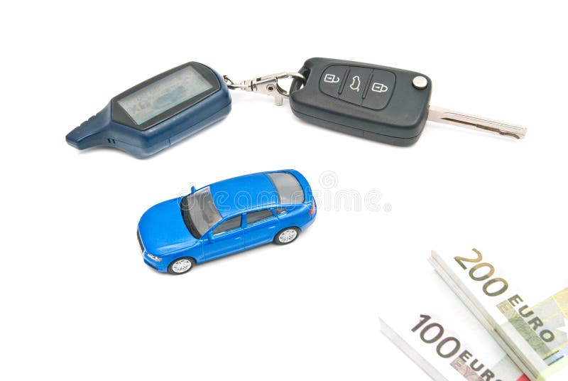 Blue Car, Keys and Notes on White Stock Image - Image of affordable ...