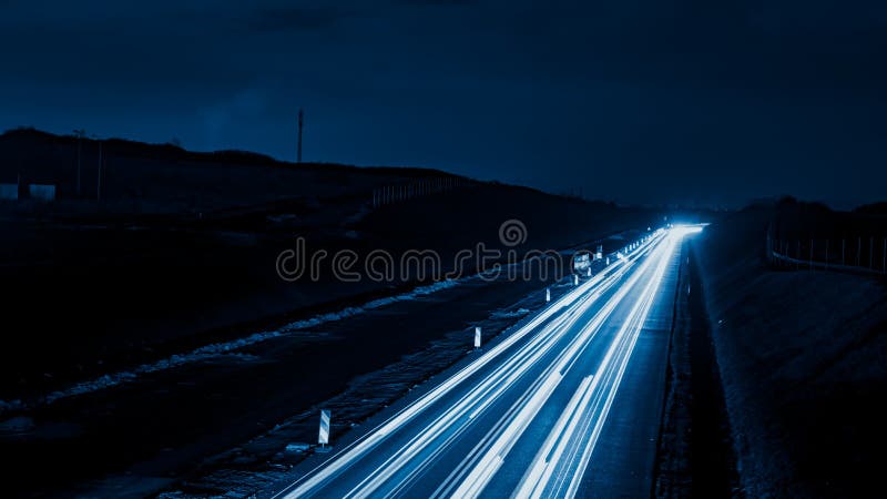 Blue Car Lights at Night. Long Exposure Stock Photo - Image of black ...