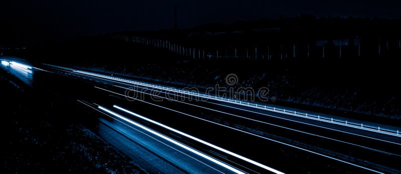 Blue Car Lights at Night. Long Exposure Stock Photo - Image of space ...