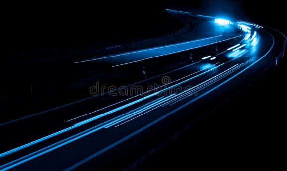 Blue Car Lights at Night. Long Exposure Stock Photo - Image of exposure ...