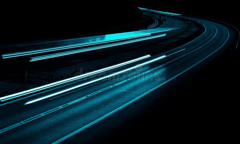 Blue Car Lights at Night. Long Exposure Stock Illustration ...