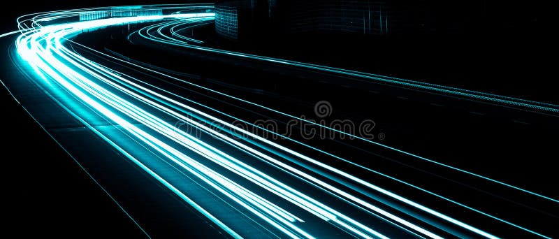 Blue Car Lights at Night. Long Exposure Stock Image - Image of ...